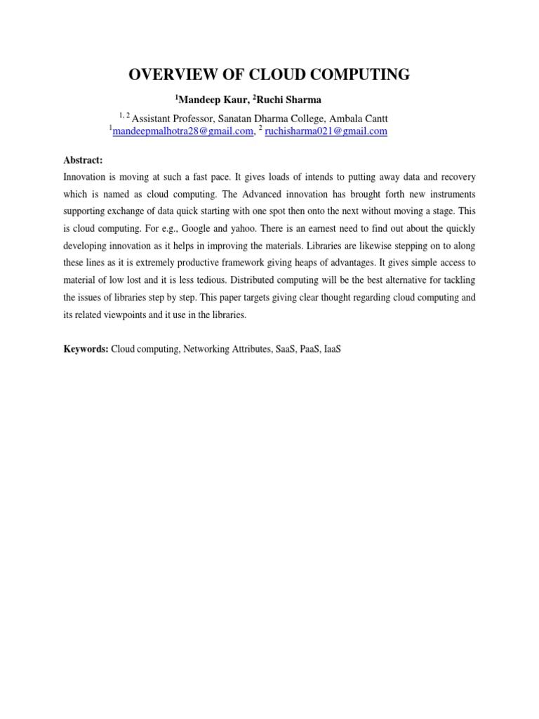Overview of Cloud Computing - Abstract | PDF