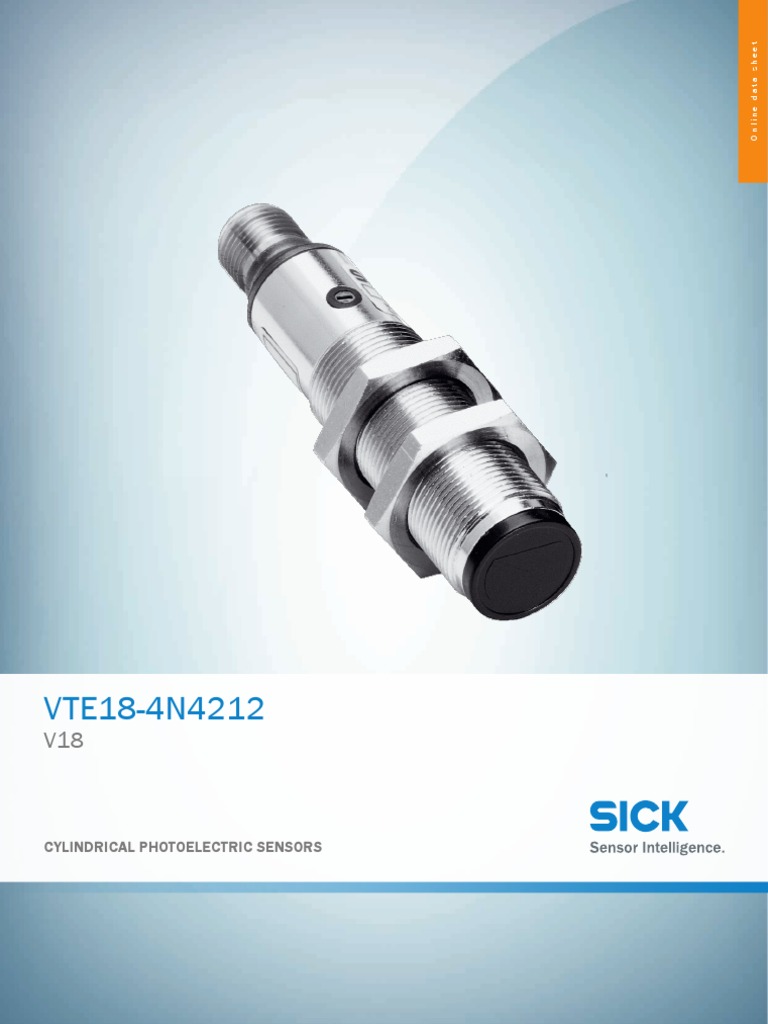VTE18-4N4212 Photoelectric Sensor Datasheet | PDF | Light | Sensor