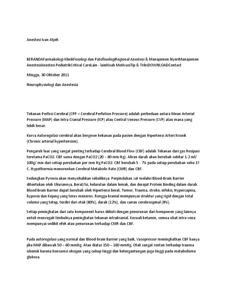 Anestesi Bedah Syaraf Ivan Atjeh | PDF