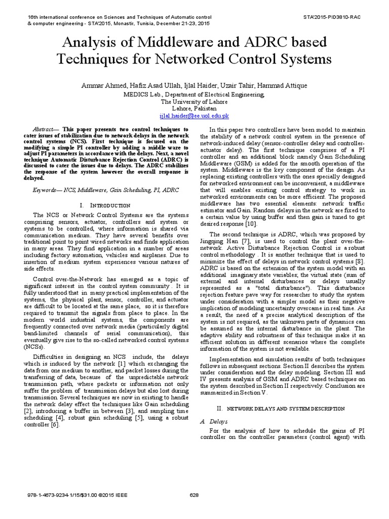 Analysis of Middleware and ADRC Based Techniques For Networked Control Systems | PDF | Control ...