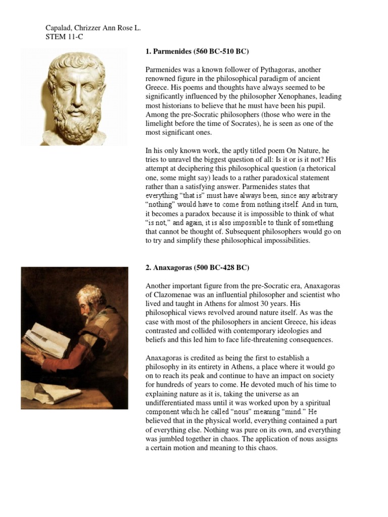 Pre Socratic Philosophers Chart Ideas Pre Socratic Philosophy