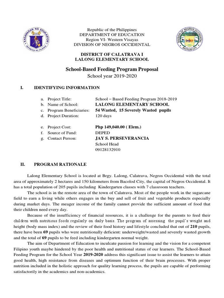 Program Proposal SBFP 2019-2020 | PDF | Nutrition | Diet & Nutrition