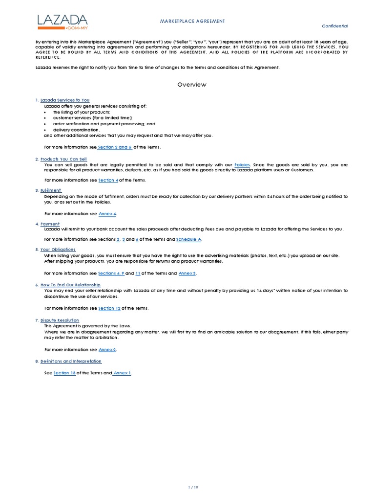 Lazada LazMall Marketplace Agreement | PDF | Contractual Term | Sales