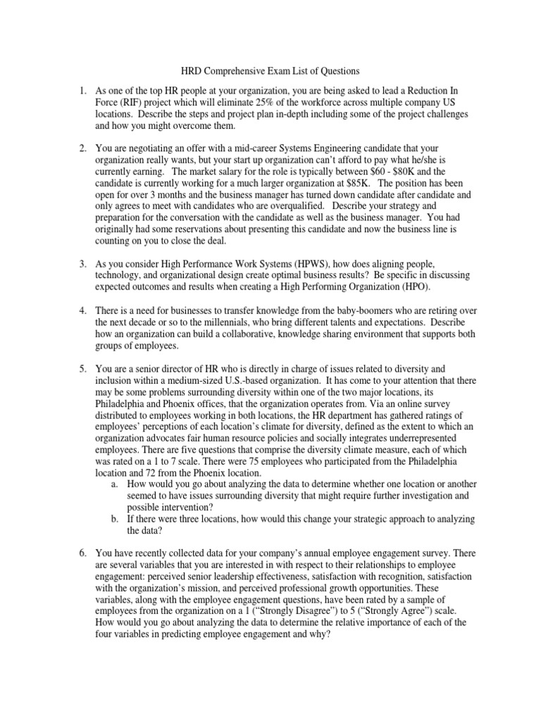 HRD Comprehensive Exam Questions 2017 | PDF | Human Resources | Employment