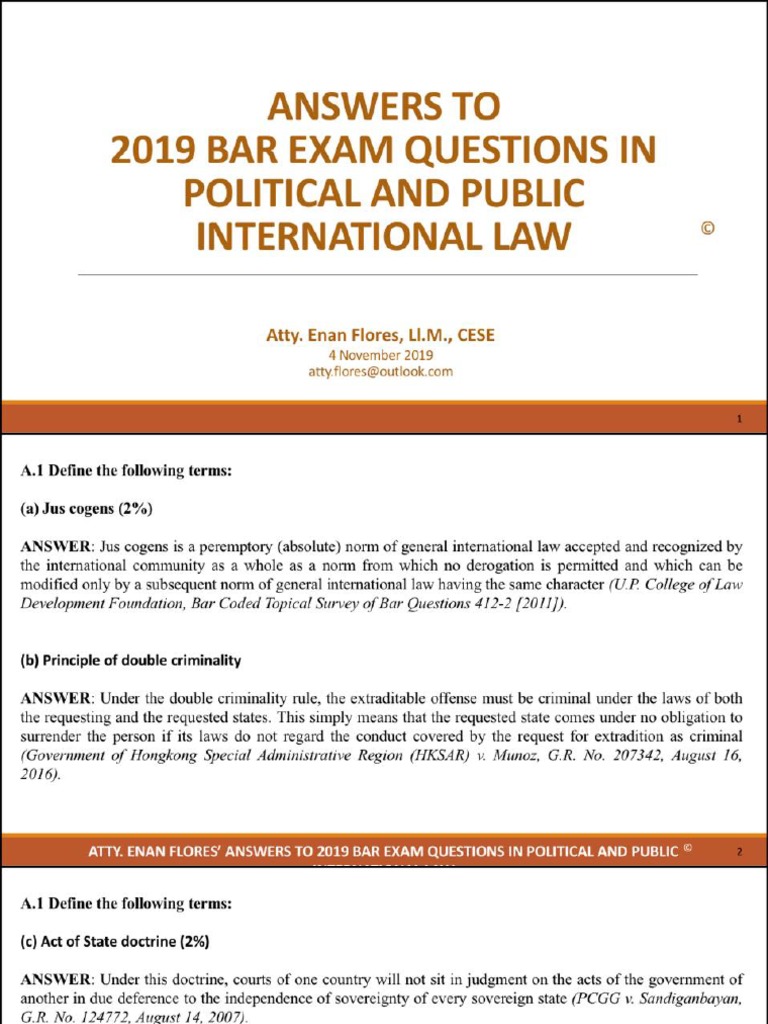 2019 Political Law Bar Questions and Answers PDF | PDF