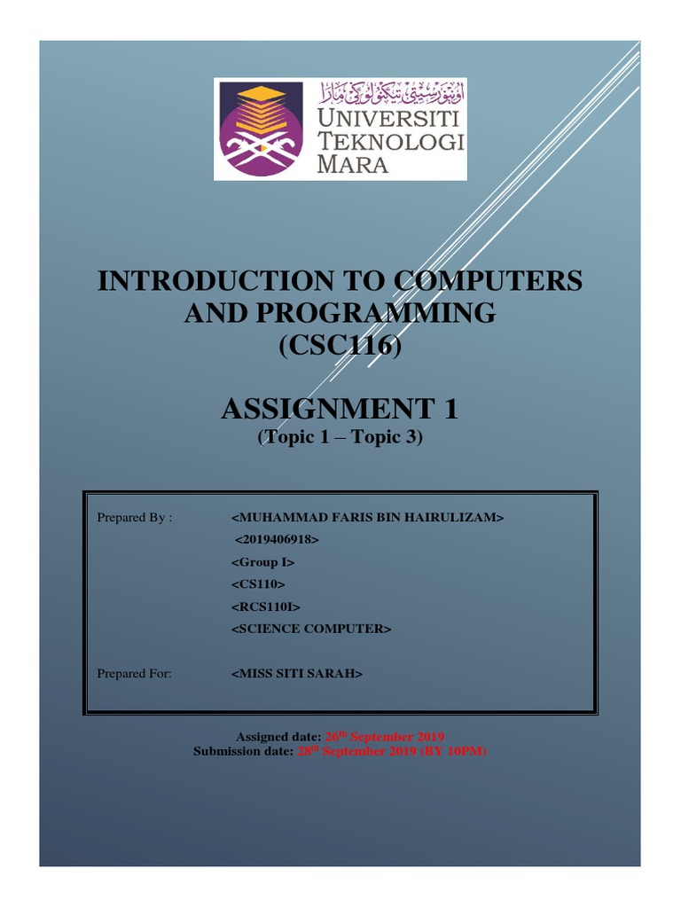 Introduction To Computers and Programming (CSC116) : Assignment 1 | PDF | Programming Paradigms ...