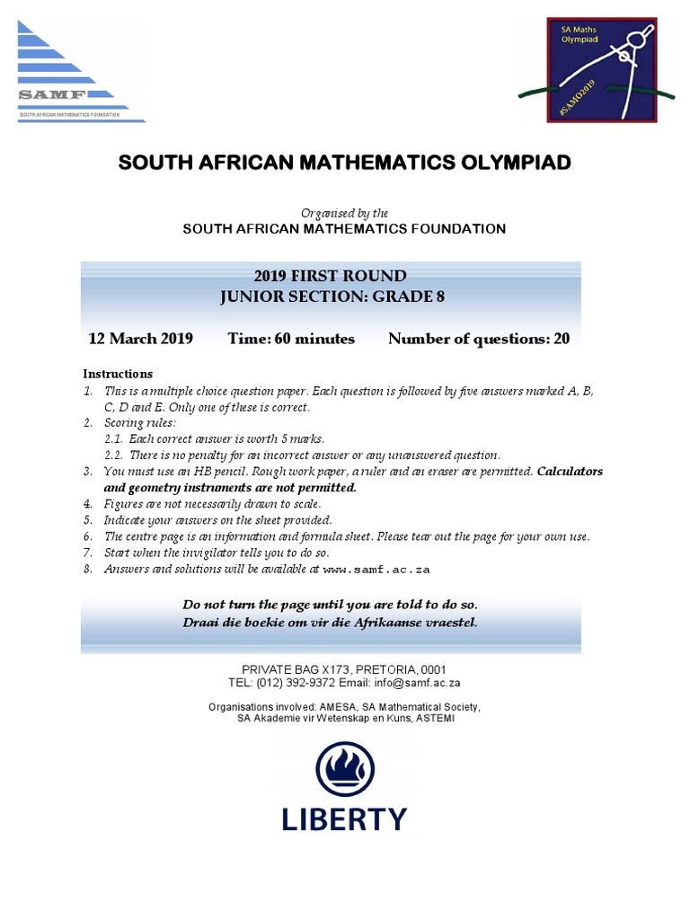 South African Mathematics Olympiad | PDF | Area | Rectangle