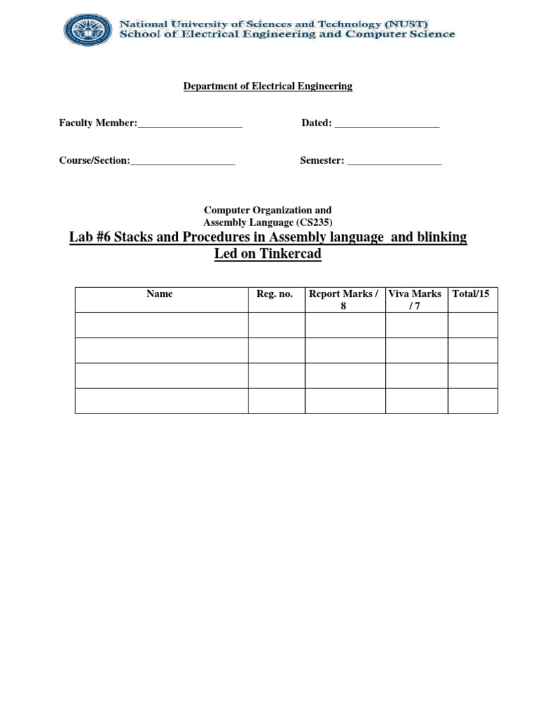 Lab #6 Stacks and Procedures in Assembly Language and Blinking Led On ...