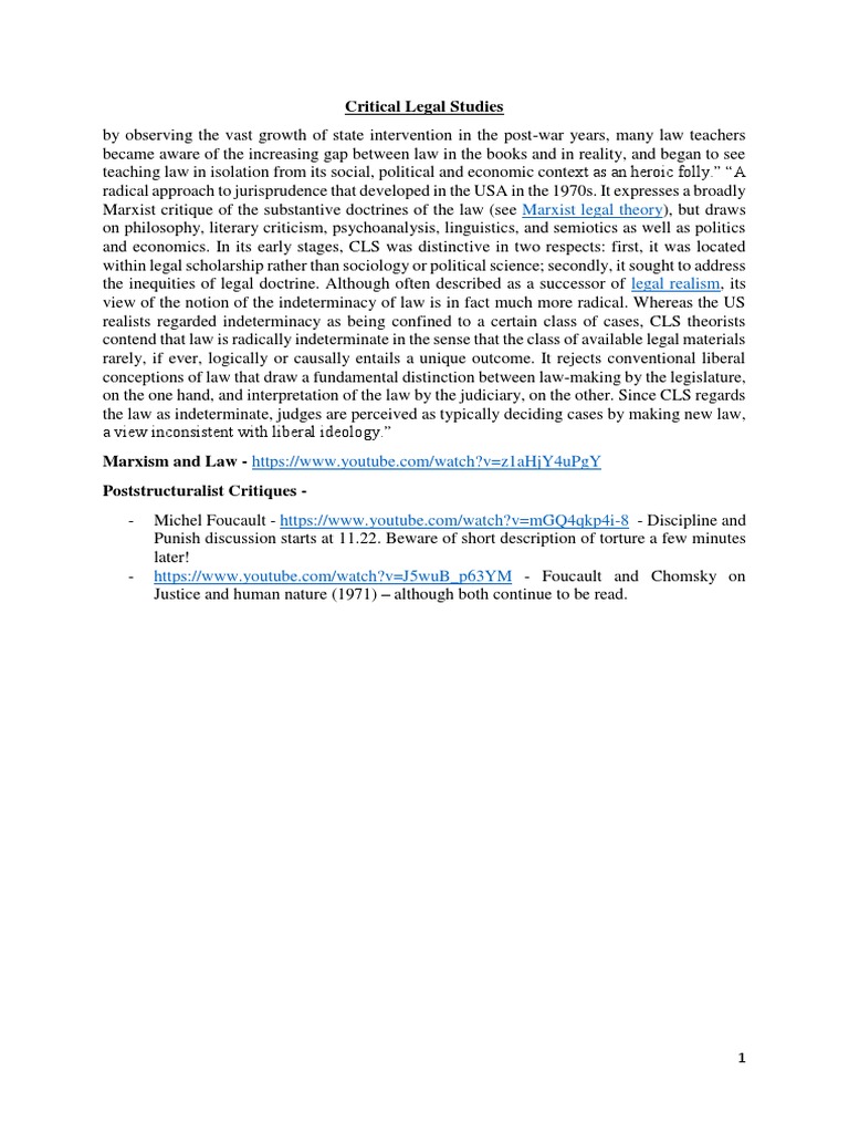 Critical Legal Studies Overview | PDF | Politics