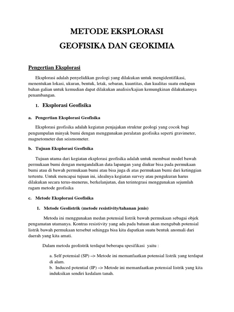 Metode Eksplorasi Geofisika Dan Geokimia | PDF