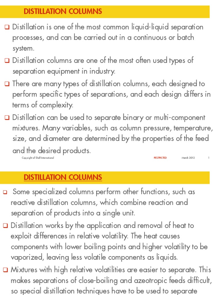 Distillation Columns: 1 March 2012 | PDF | Distillation | Cryogenics