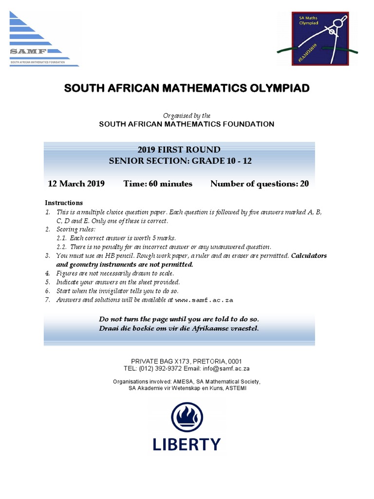 South African Mathematics Olympiad | PDF | Area | Cartesian Coordinate ...