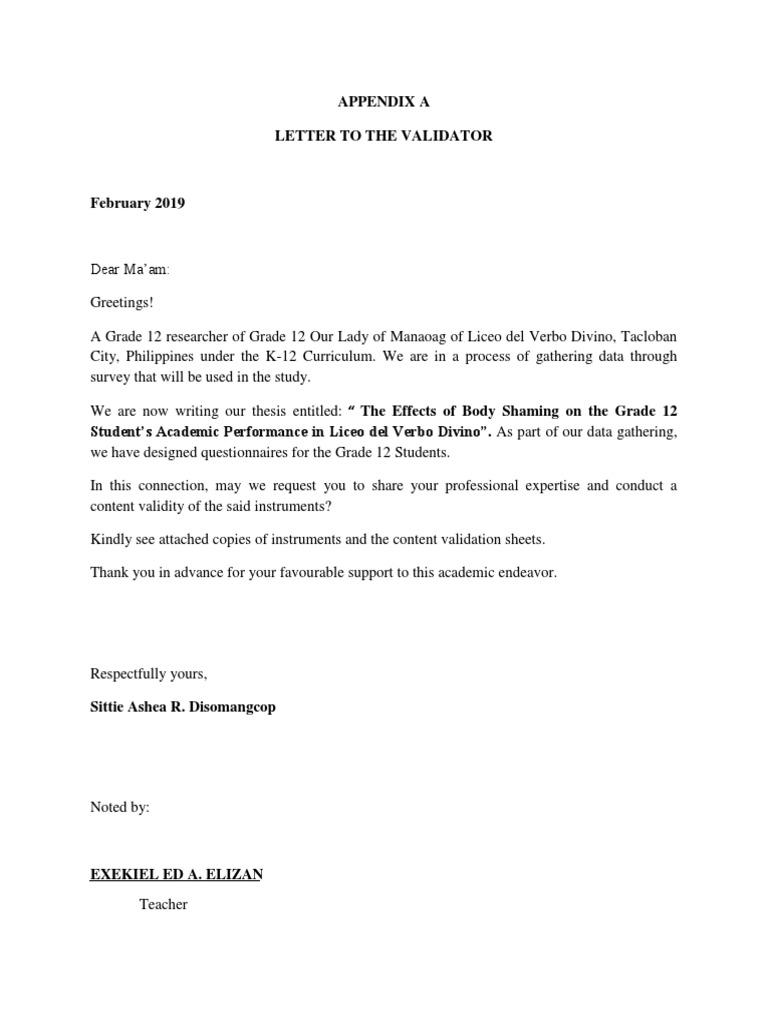Letter To The Validator | PDF | Questionnaire | Epistemology
