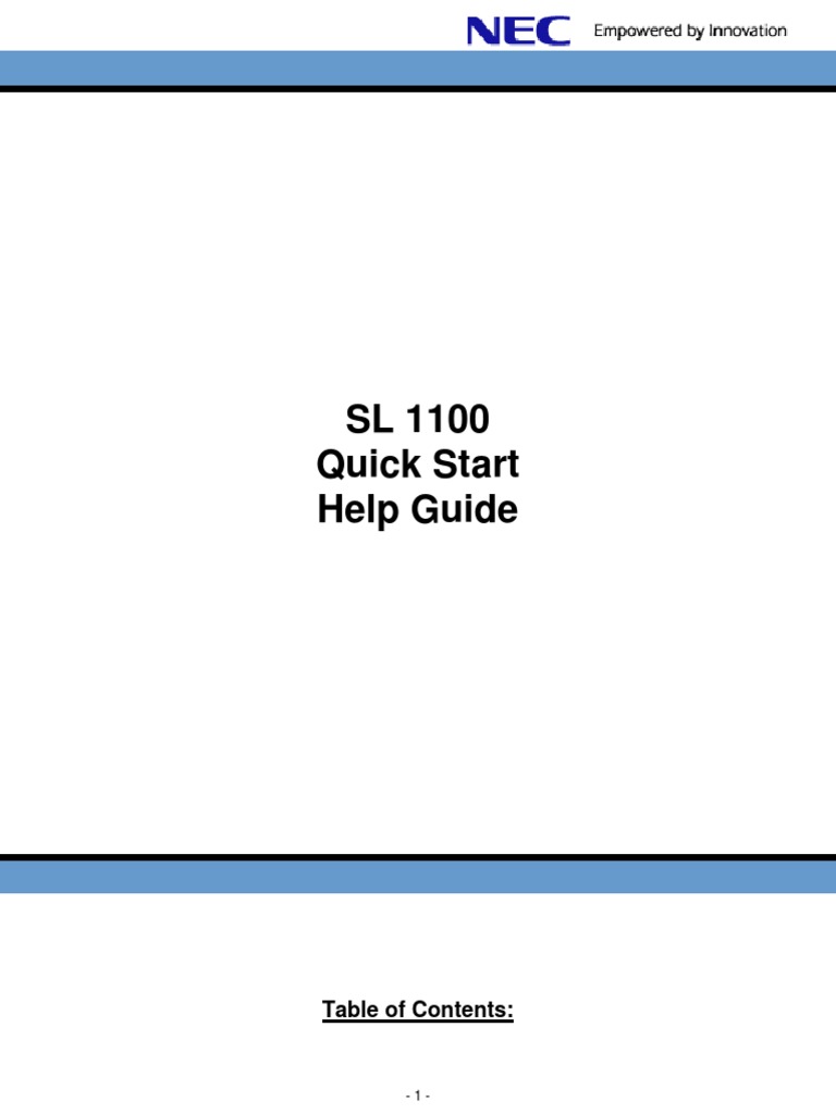 NEC SL1100 Quick Start Guide | PDF | Ip Address | Communications Protocols