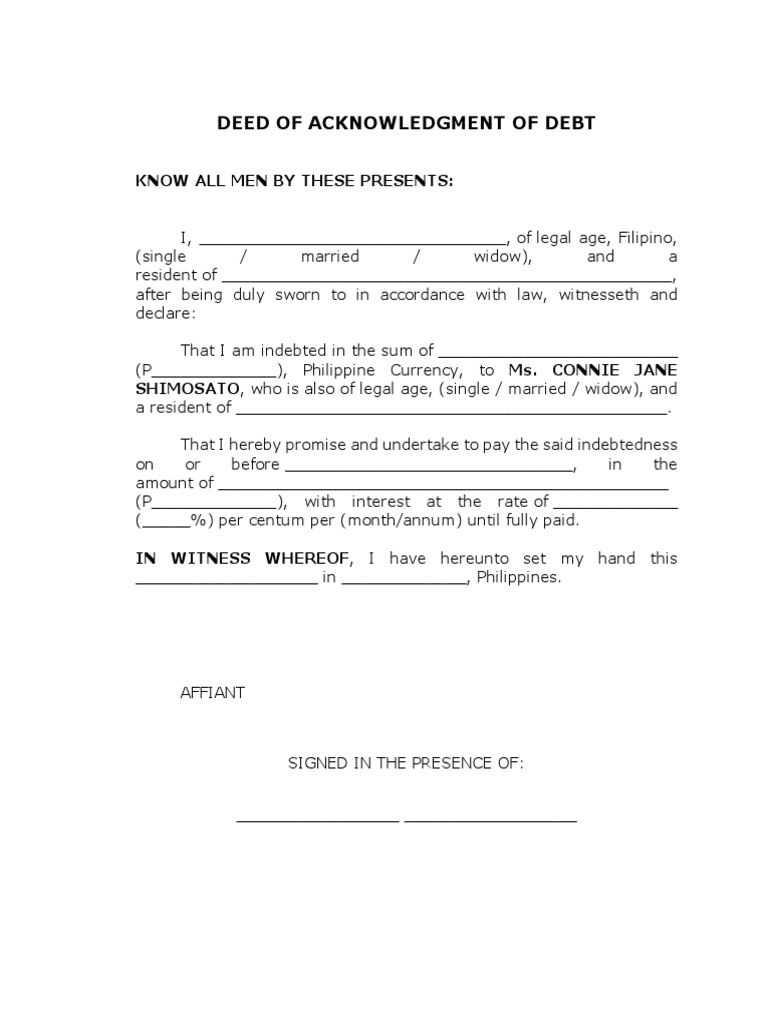 Deed of Acknowledgment of Debt: Know All Men by These Presents | PDF