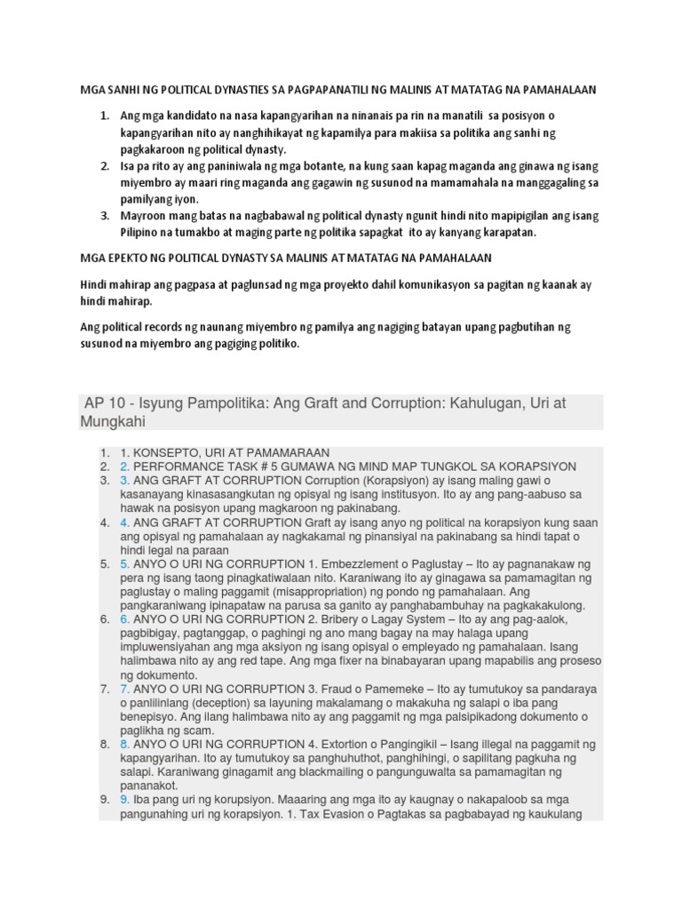 Mga Sanhi NG Political Dynasties Sa Pagpapanatili NG Malinis at Matatag ...