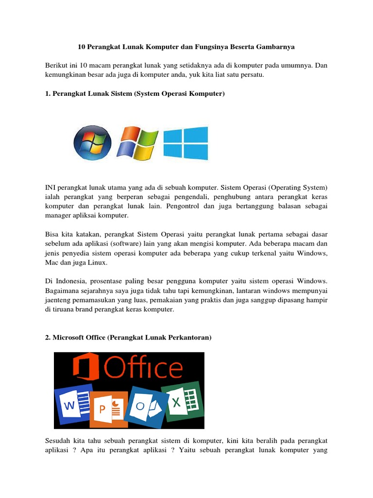 10 Perangkat Lunak Komputer Dan Fungsinya Beserta Gambarnya | PDF