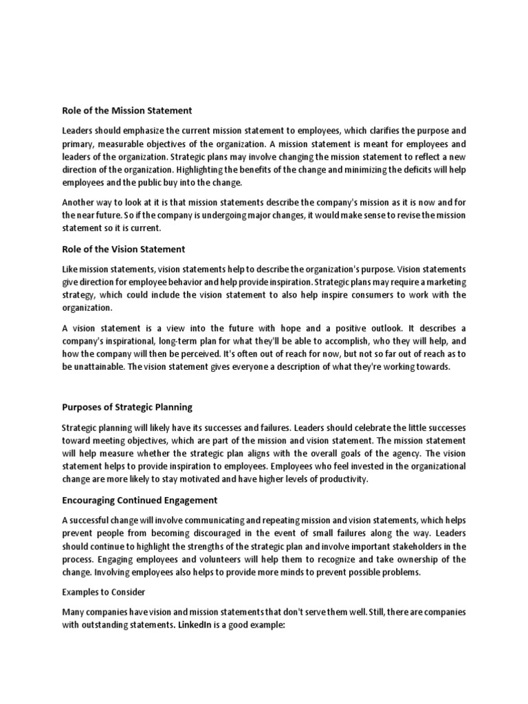 Role of The Mission Statement | PDF | Goal | General Motors