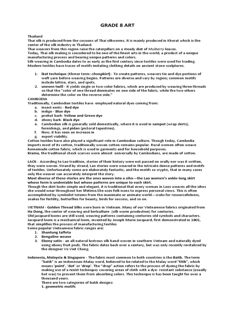 GRADE 8 ART Handouts | PDF | Weaving | Textiles