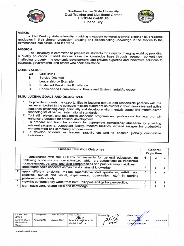 Math in the Modern World - Syllabus 2019 - 2020 | Physics & Mathematics ...