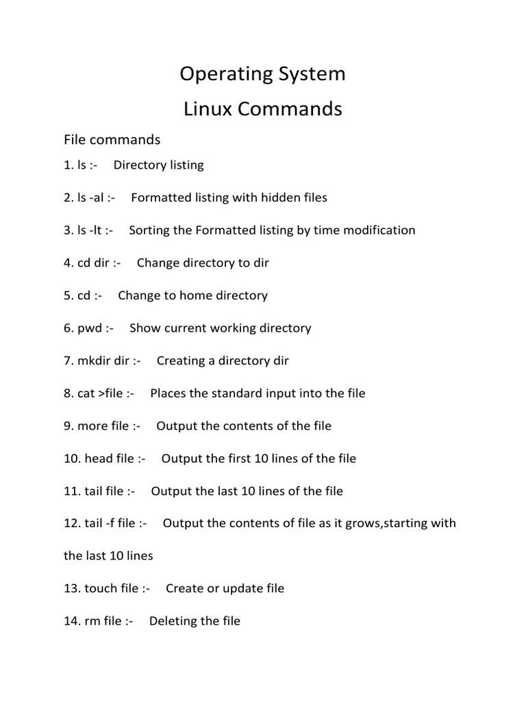 Operating System Linux Commands Pdf Process Computing Computer File