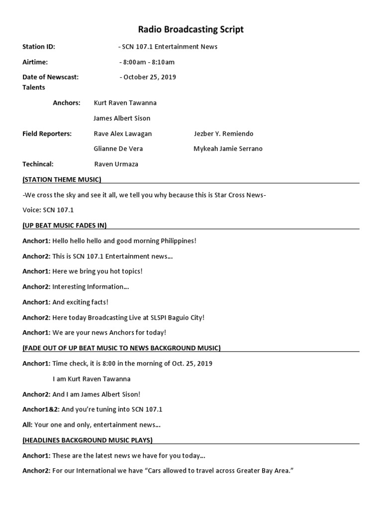 Radio Broadcasting Script | PDF | Broadcasting | Television