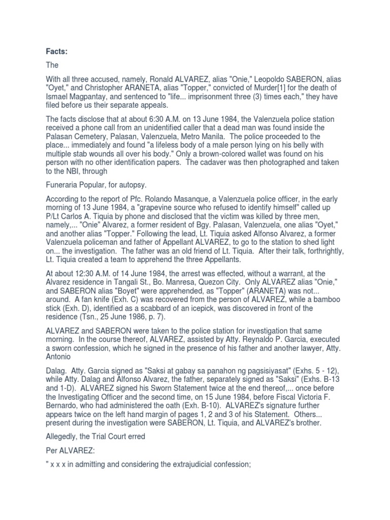 People Vs Ronald Alvarez | PDF | Confession (Law) | Crime & Violence