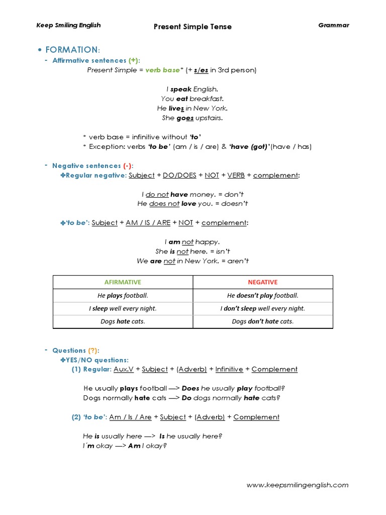 Present Simple Pdf Verb Adverb