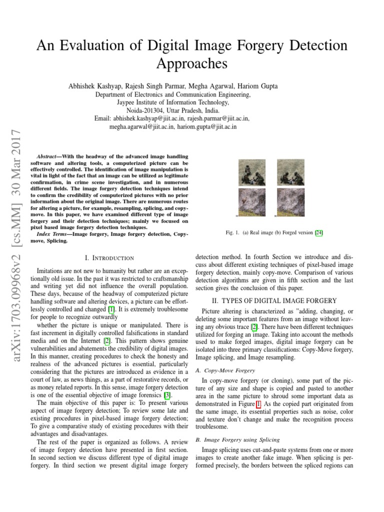 An Evaluation of Digital Image Forgery Detection Approaches | PDF ...