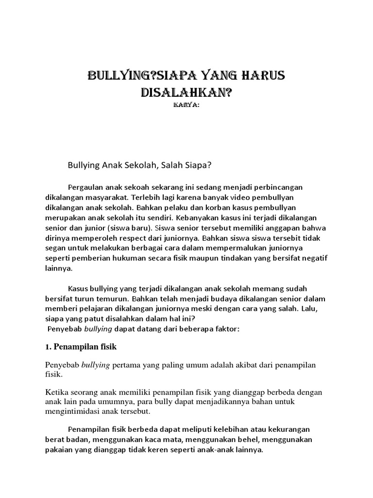 Penyebab dan Solusi Bullying di Sekolah | PDF