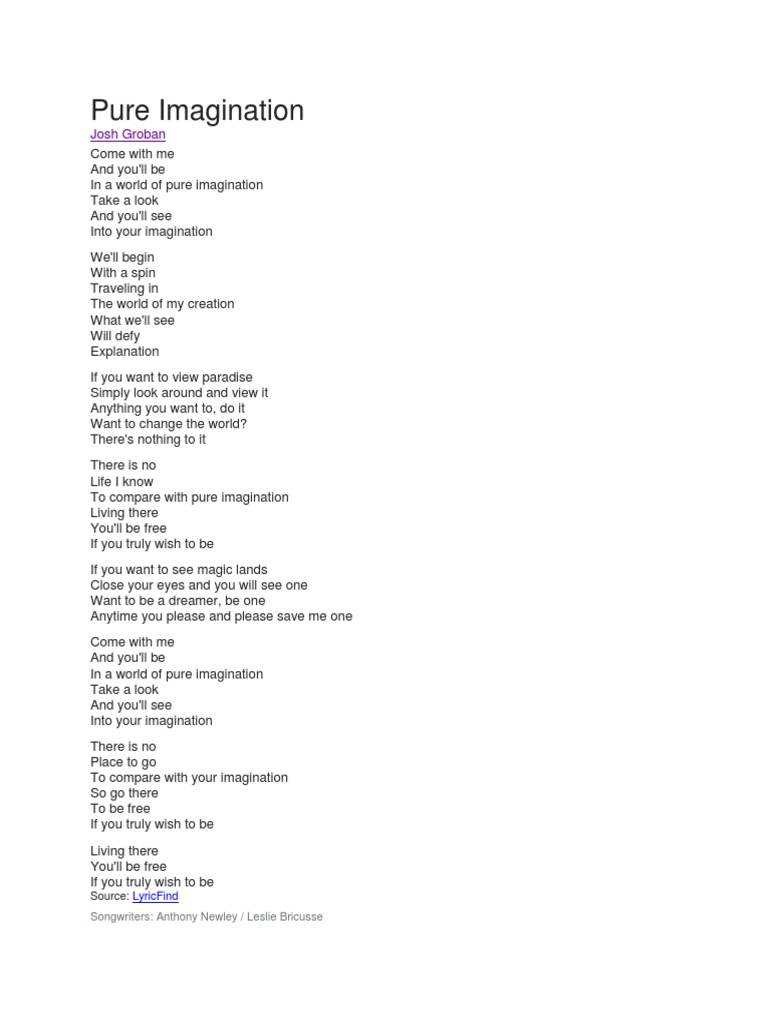 Pure Imagination Lyrics Analysis | PDF | Art | Religion & Spirituality