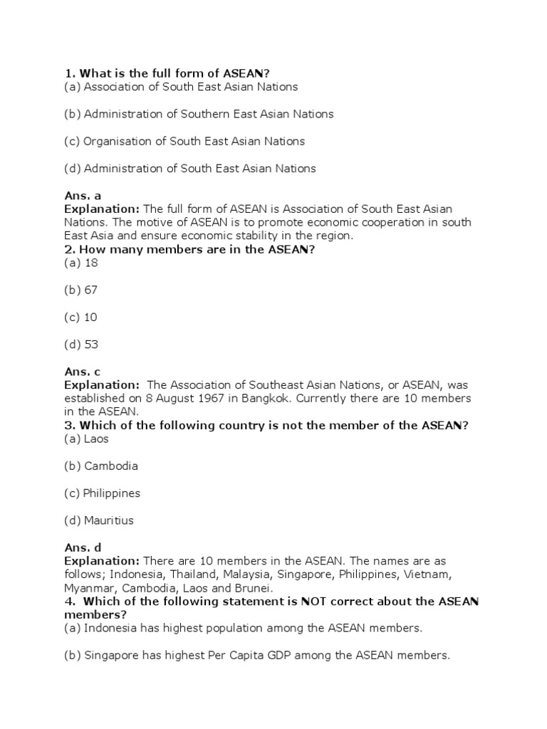 Asean Quiz Bee 2 | PDF | Association Of Southeast Asian Nations ...