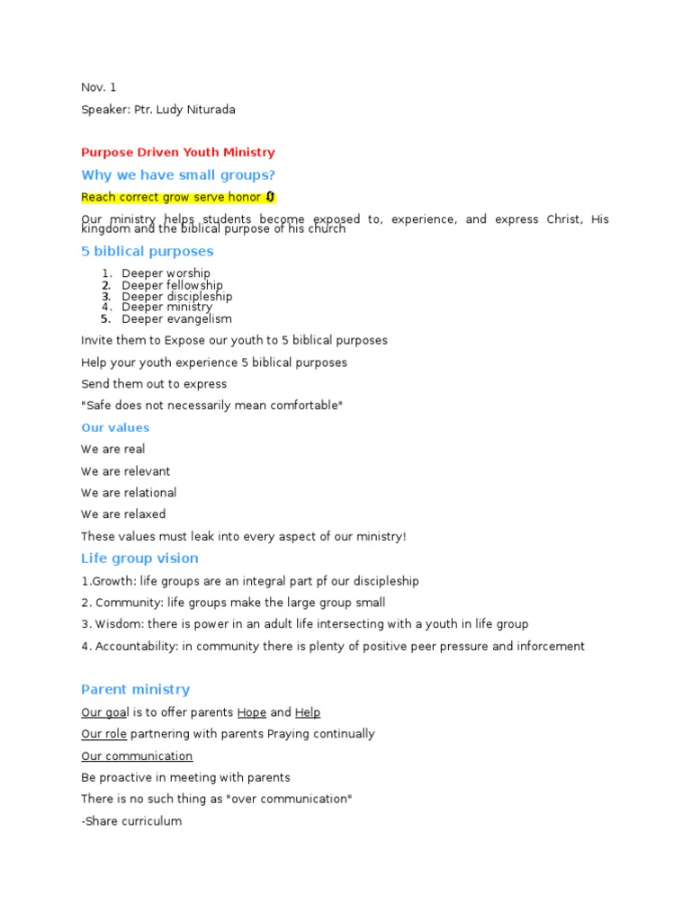 Why We Have Small Groups?: Purpose Driven Youth Ministry | PDF | Self ...