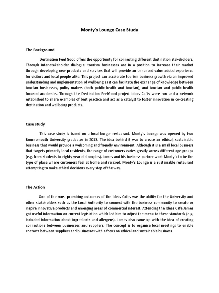 Monty's Lounge Case Study | PDF | Sustainability | Tourism