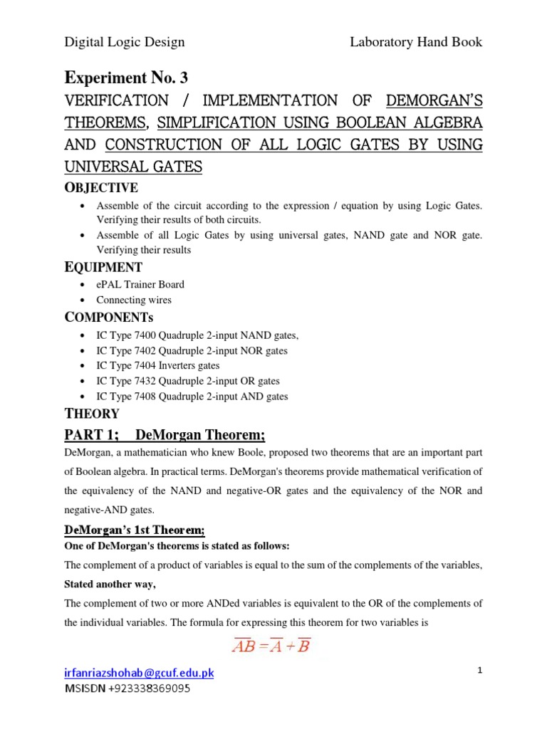Xperiment O. 3: Digital Logic Design Laboratory Hand Book | Download ...