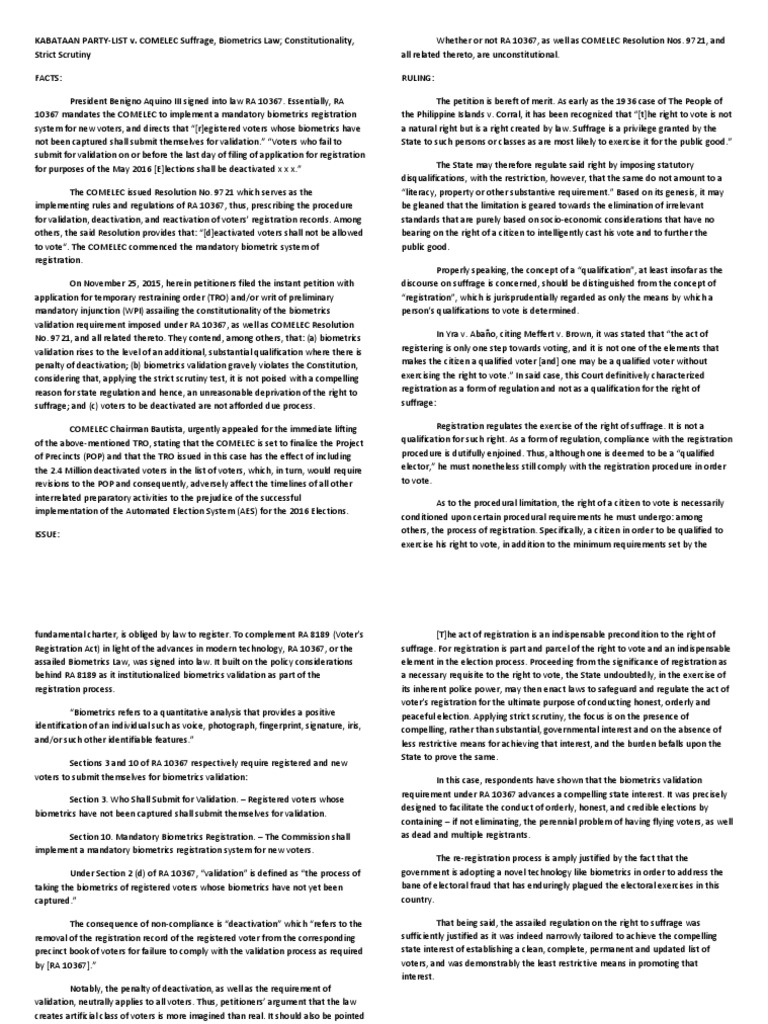 Kabataan Party List V Comelec Suffrage Biometrics Law