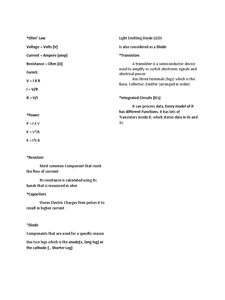 Basic Electronics Reviewer | PDF | Electric Current | Electron