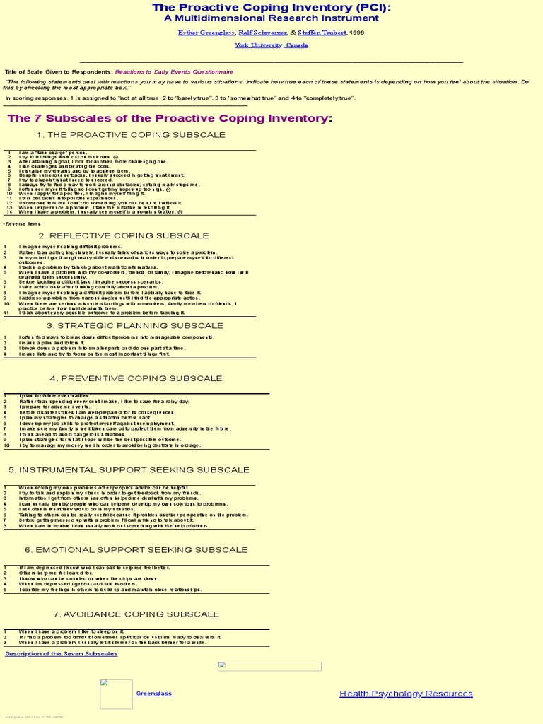 The 7 Subscales of The Proactive Coping Inventory: A Multidimensional ...
