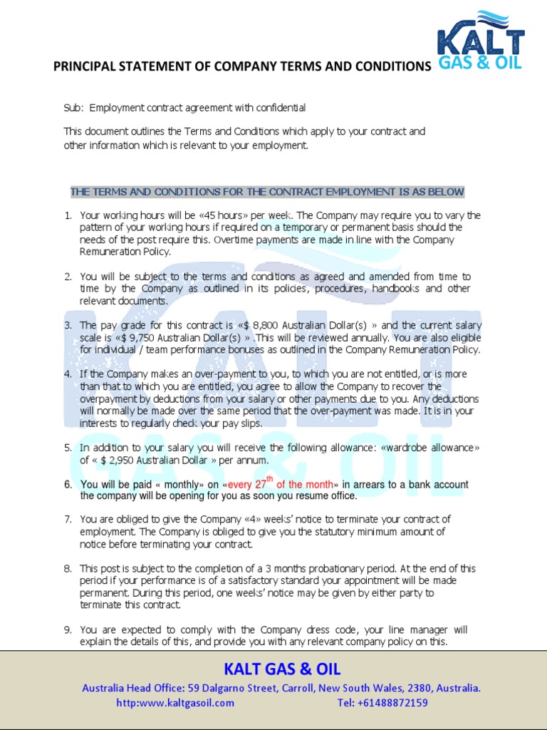 Kalt Gas Oil Principal Statement Terms and Conditions | PDF ...