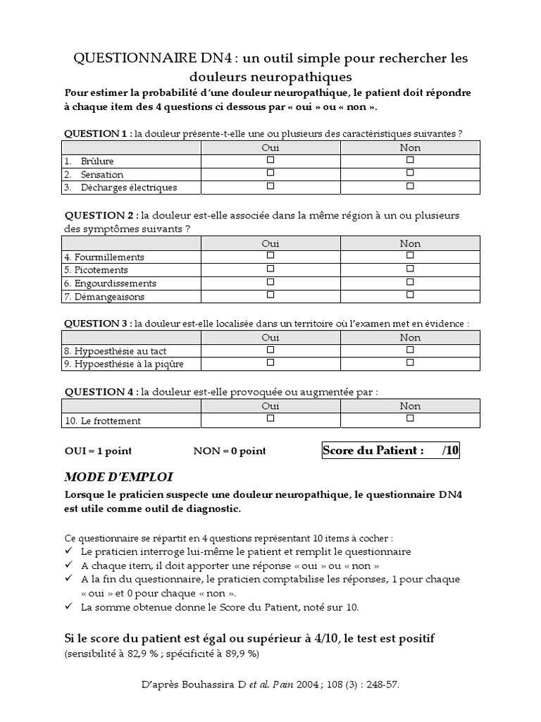 DN4 Questionnaire Douleur Neuropathique | PDF | Douleur | Système nerveux