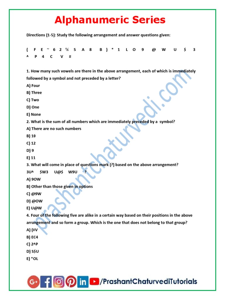 Alphanumeric Series Practice Set | PDF | Alphabet | Consonant