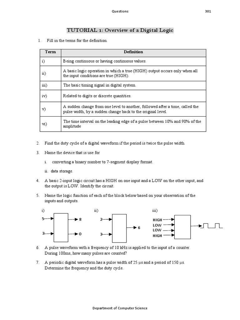 Tutorial Questions | PDF | Logic Gate | Arithmetic