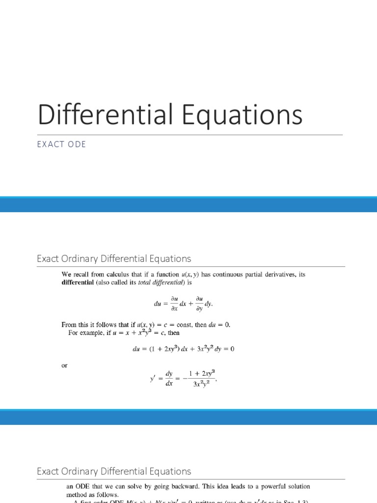 Exact Differential Equation | PDF | Ordinary Differential Equation ...