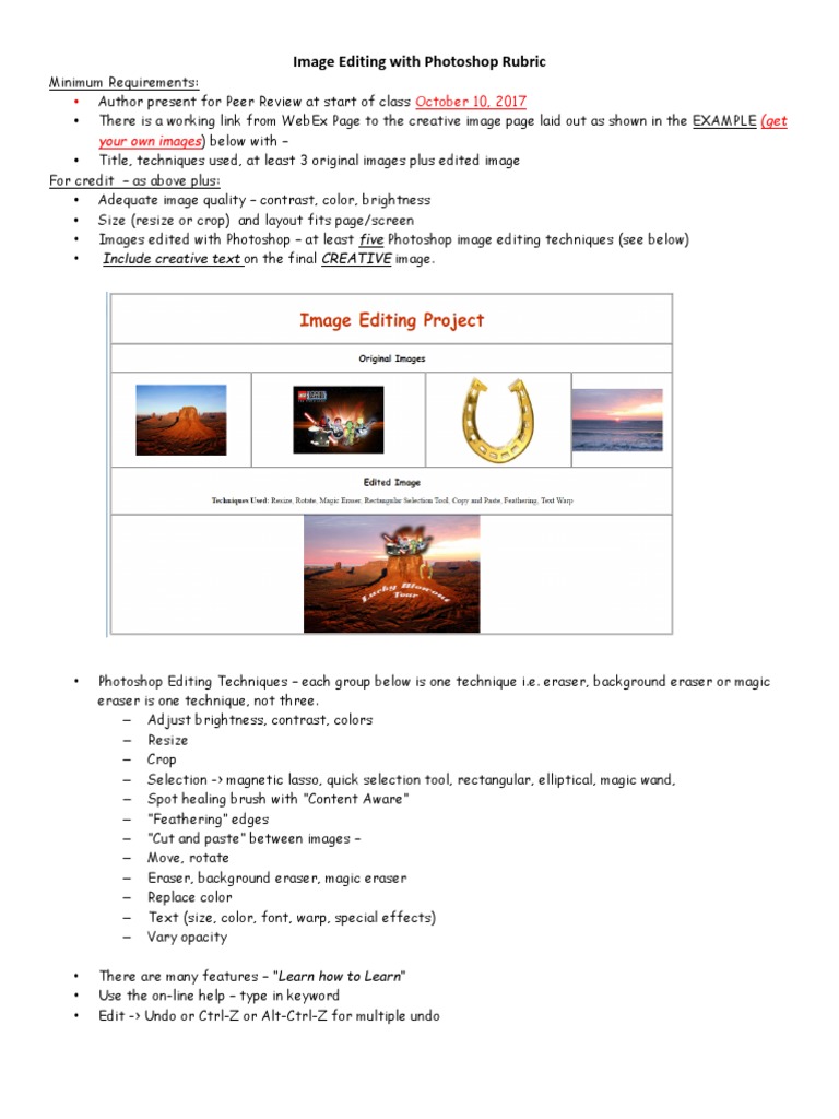 Photoshop Rubric for Image Editing Techniques | PDF | Image Editing ...