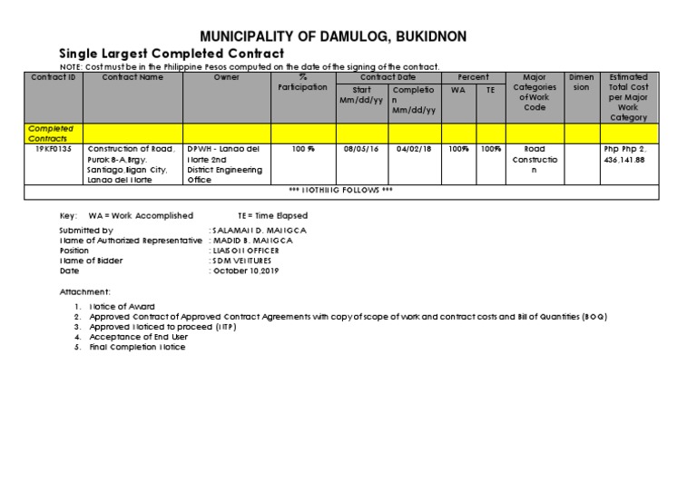 Single Largest Completed Contract | PDF