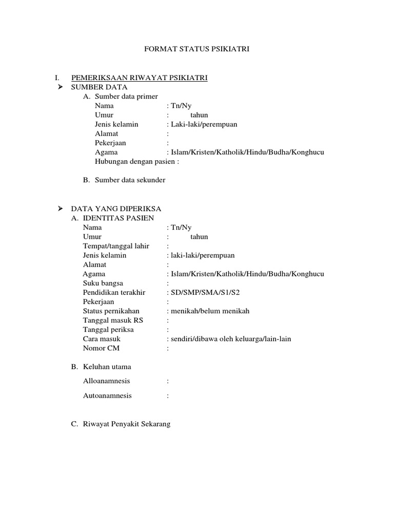 Format Pemeriksaan Status Psikiatri | PDF