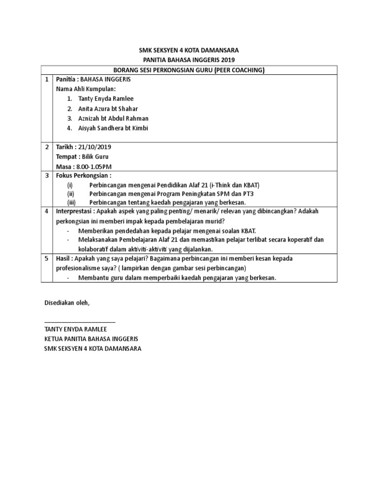 Laporan PLC 1 Dan 2 (Teacher Sharing Session) | PDF