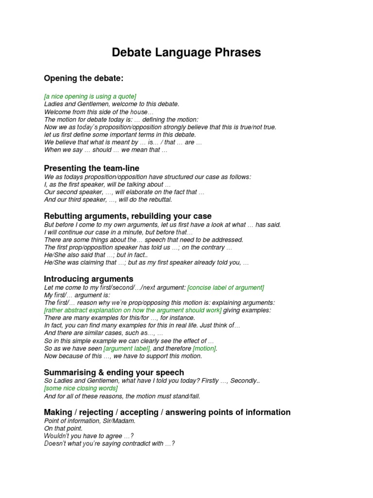 Debate Language Phrases | PDF | Argument | Reason