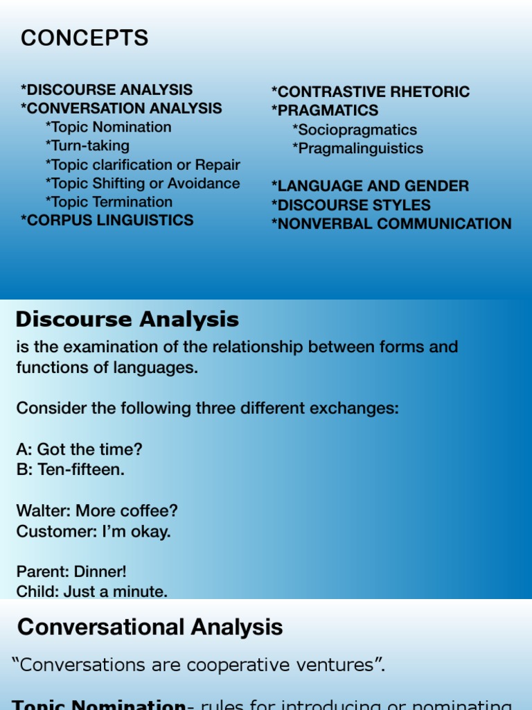 Concepts: Discourse Analysis Conversation Analysis | PDF | Nonverbal Communication | Conversation