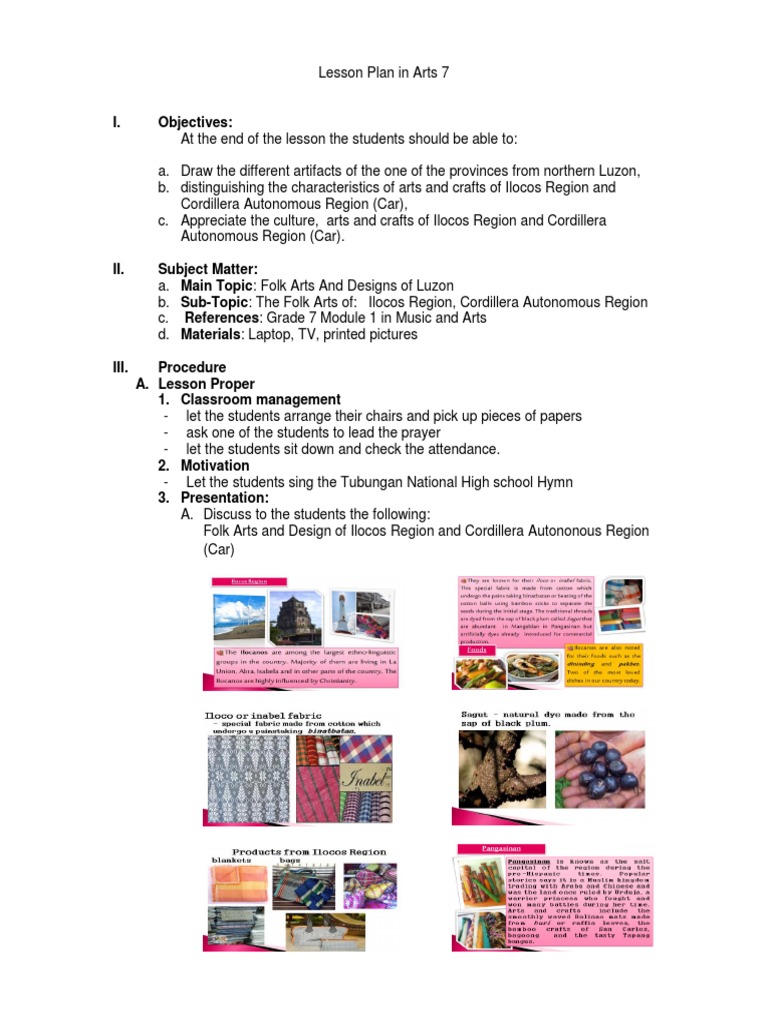 Lesson Plan in Arts 7 | PDF | Textiles | Weaving